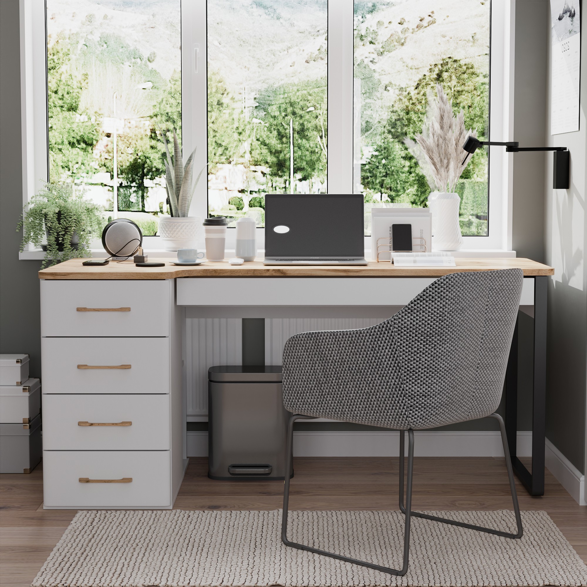 Письменный стол левый Кассия Белый матовый / Дуб вотан купить в Москве ...