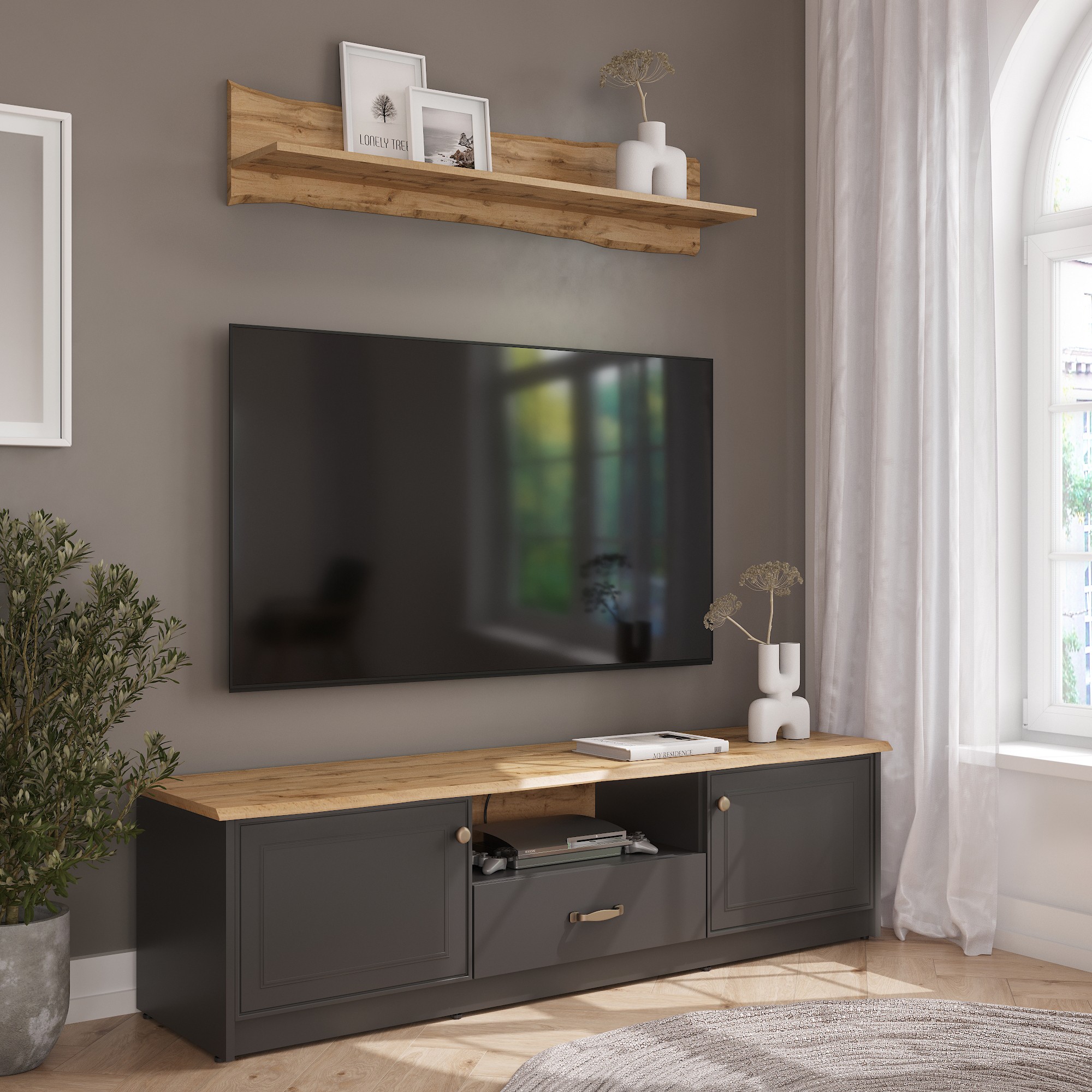 Комплект для гостиной Перфетто №7 Черный графит / Дуб натюрель купить в ...