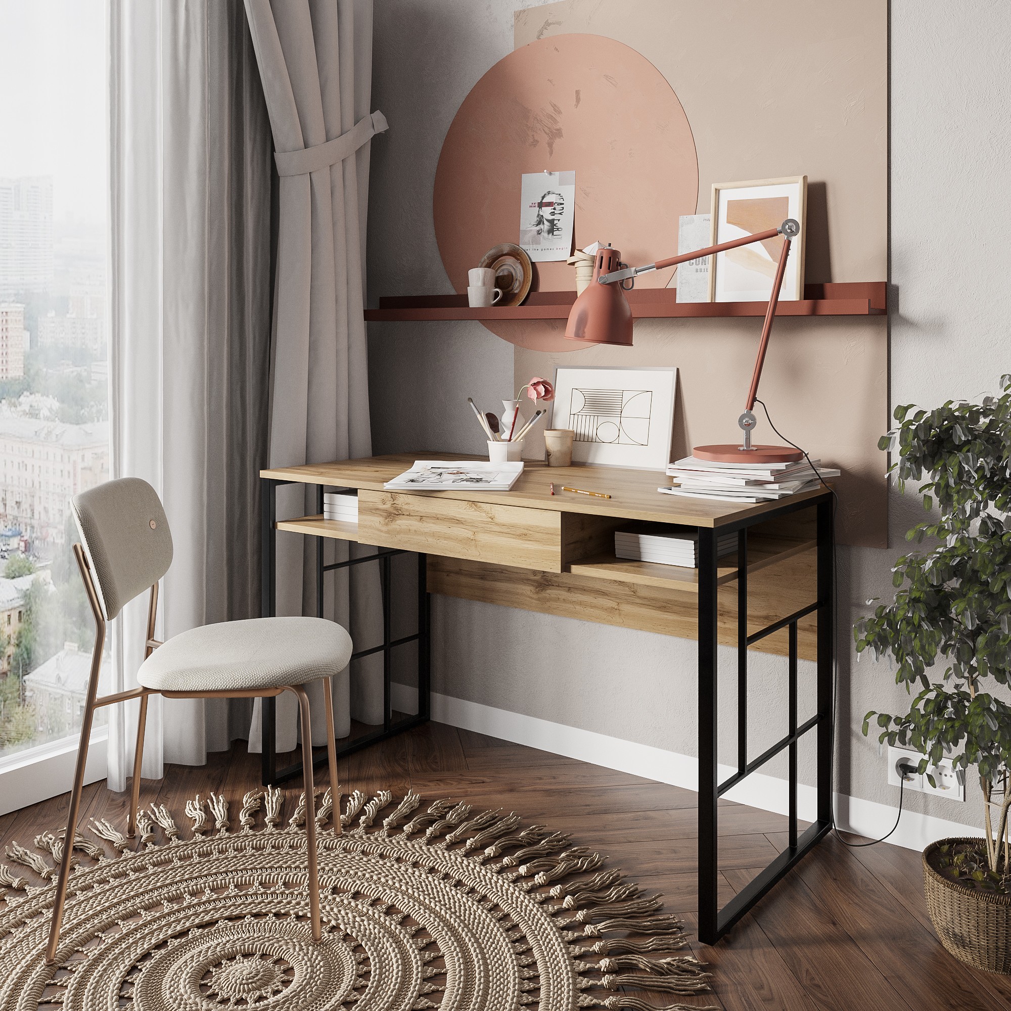 Письменный стол Кассия 1,2 Черный / Дуб вотан купить в Москве — цена от ...