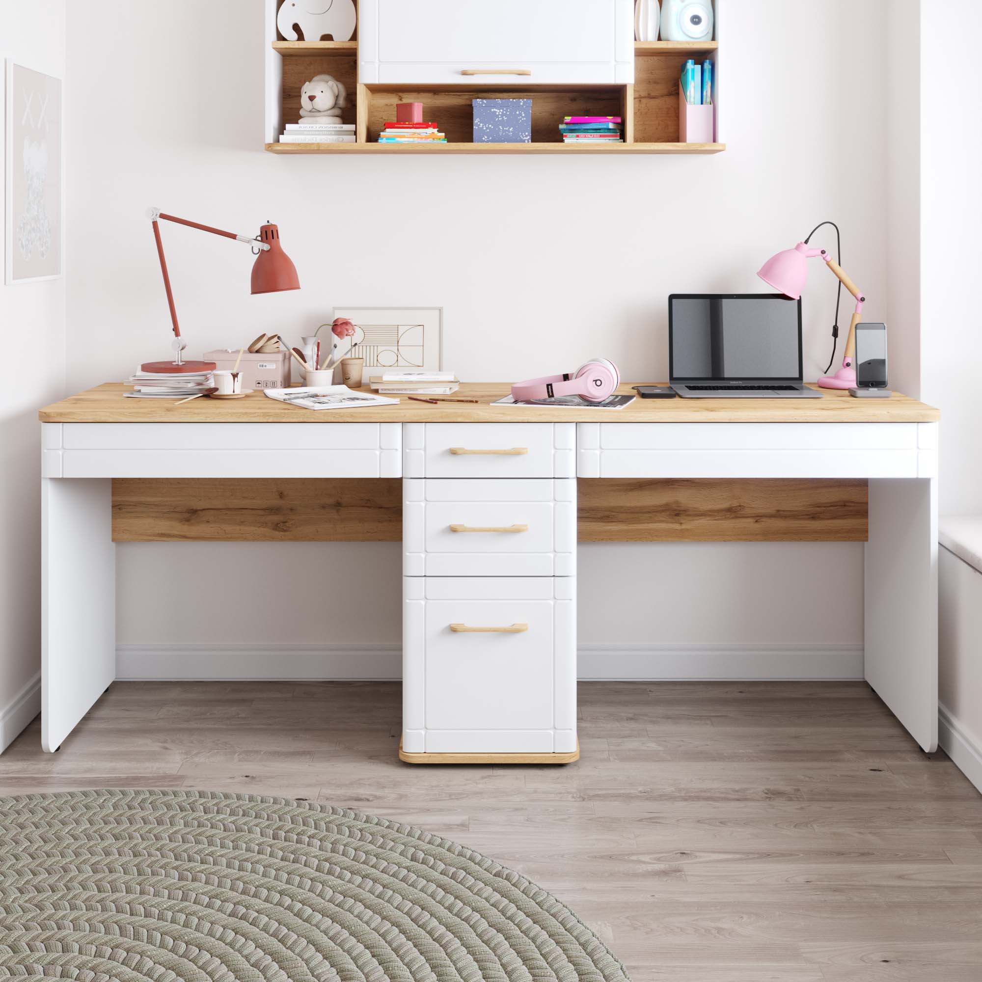 Стол письменный двойной Кассия Белый / Дуб вотан купить в Москве — цена ...